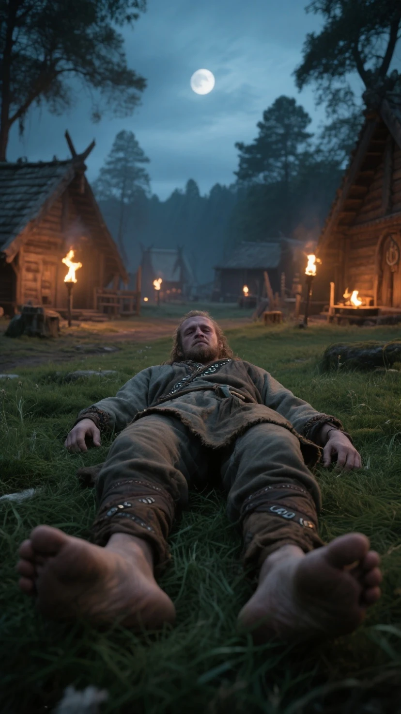 Ultra-realistic POV style image, showing only the bare feet of the ...