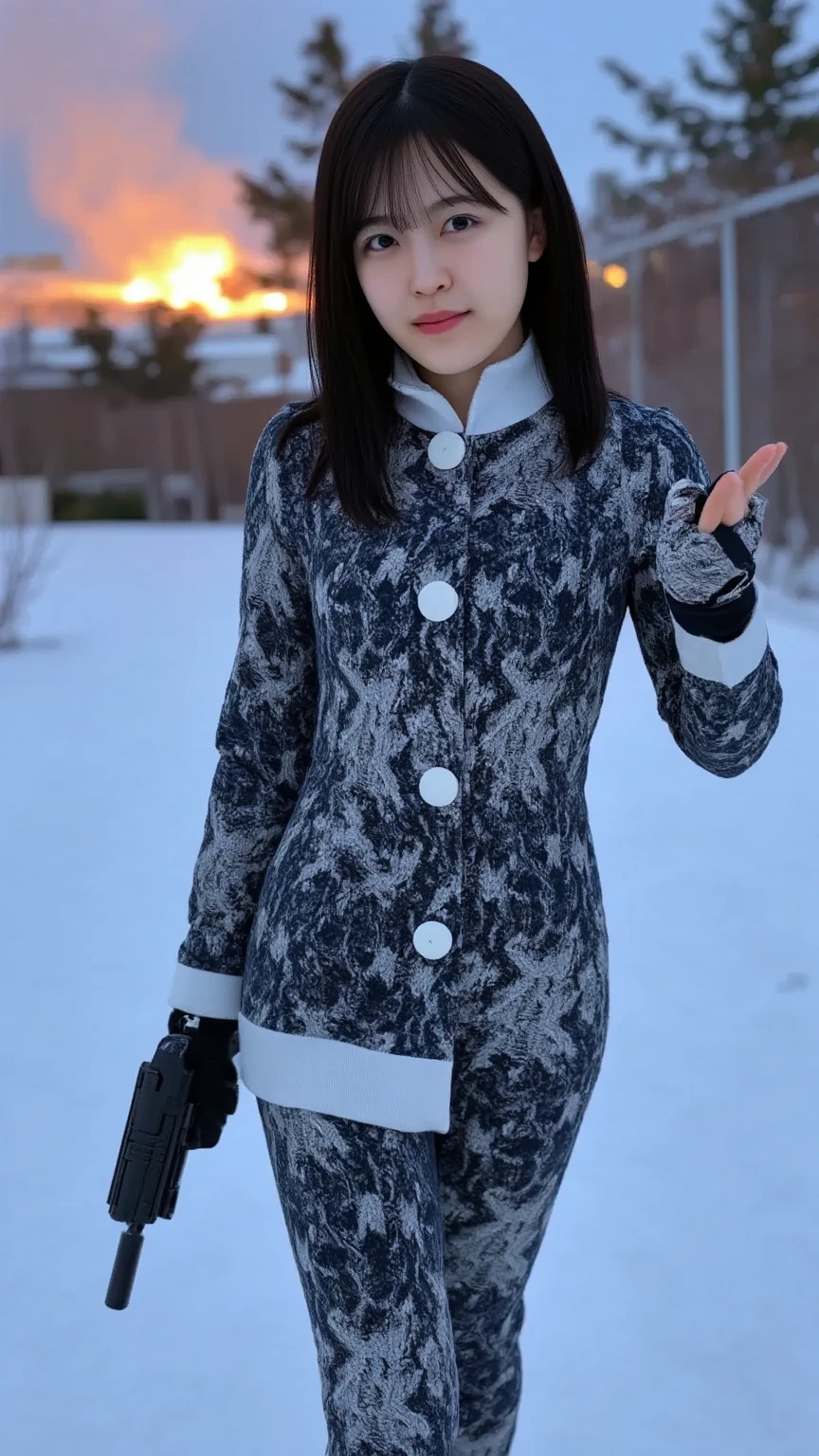 A deadly female assassin who moves around a frozen battlefield - SeaArt AI