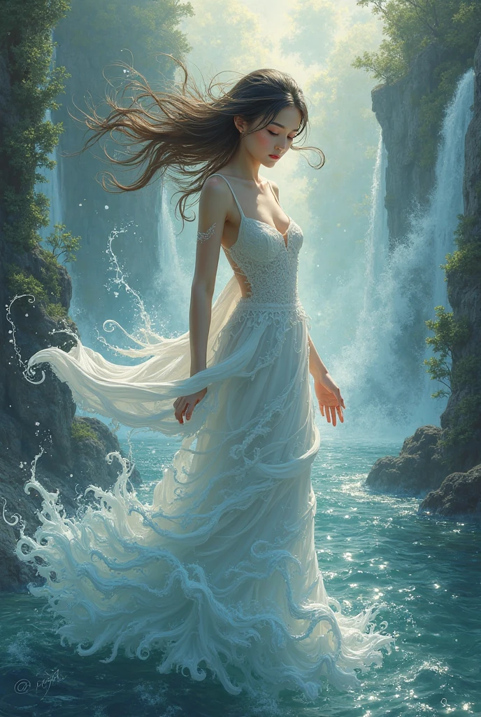 A girl representing the water element - SeaArt AI