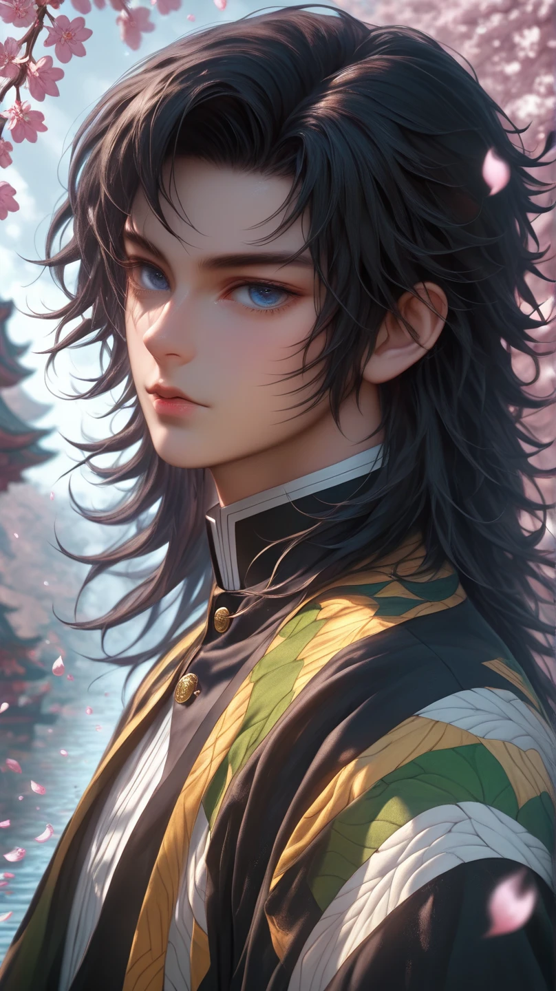 A hyper-realistic, cinematic portrait of Giyu Tomioka from Demon Slayer - SeaArt AI