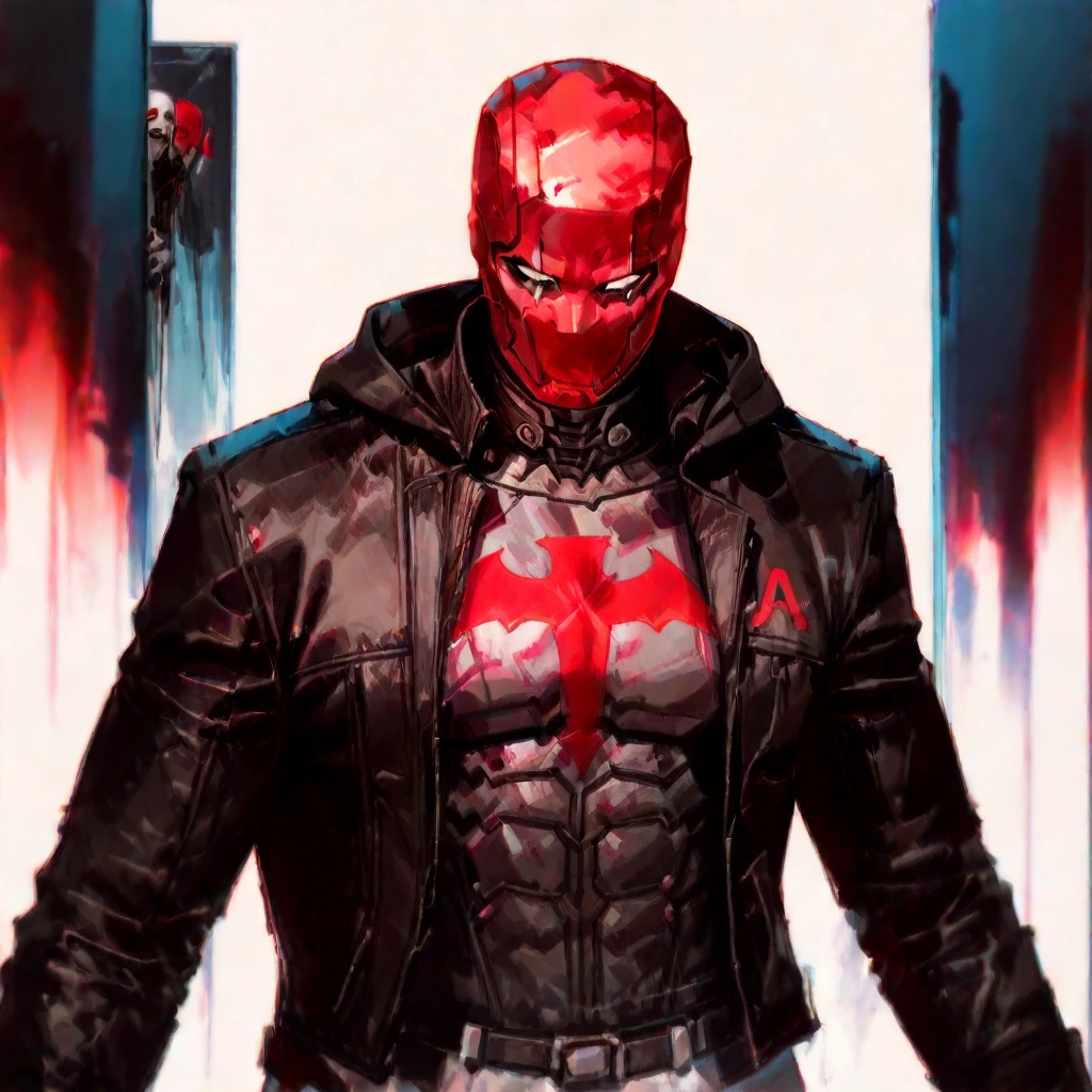 Red cap character, Jason Todd, stands full-length without a hood ...