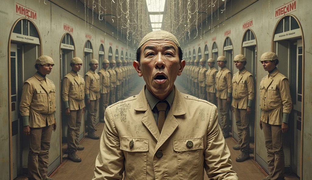 The canvas depicts a theater of the absurd, where reality is ...