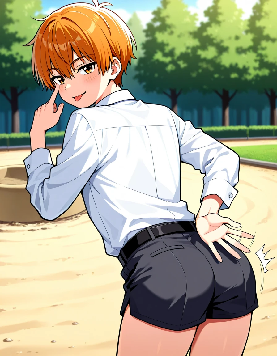 1boy, solo, schoolboy, general, spanking self, hand behind back - SeaArt AI