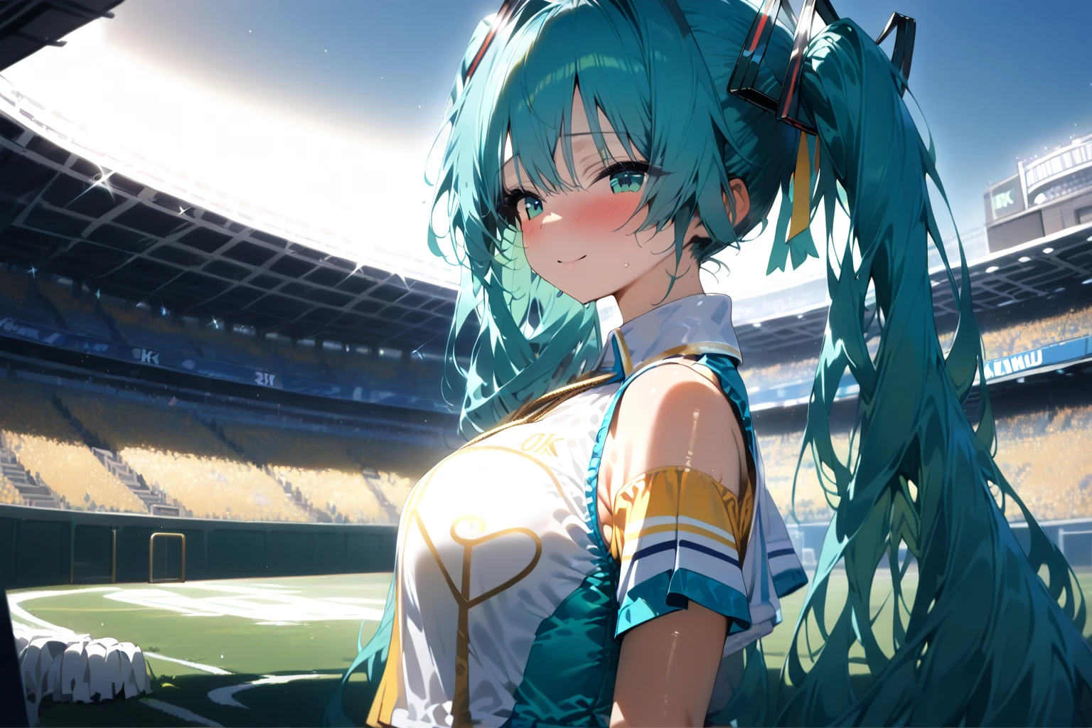 (hatsune miku:1.4), (blush, light smile:1.4), (gleaming skin - SeaArt AI