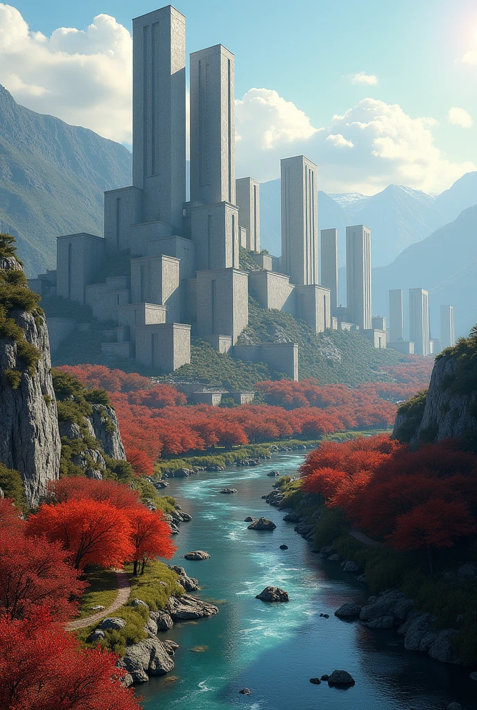 Make me a city made of saquare and rectangle buildings of Solid rock ...