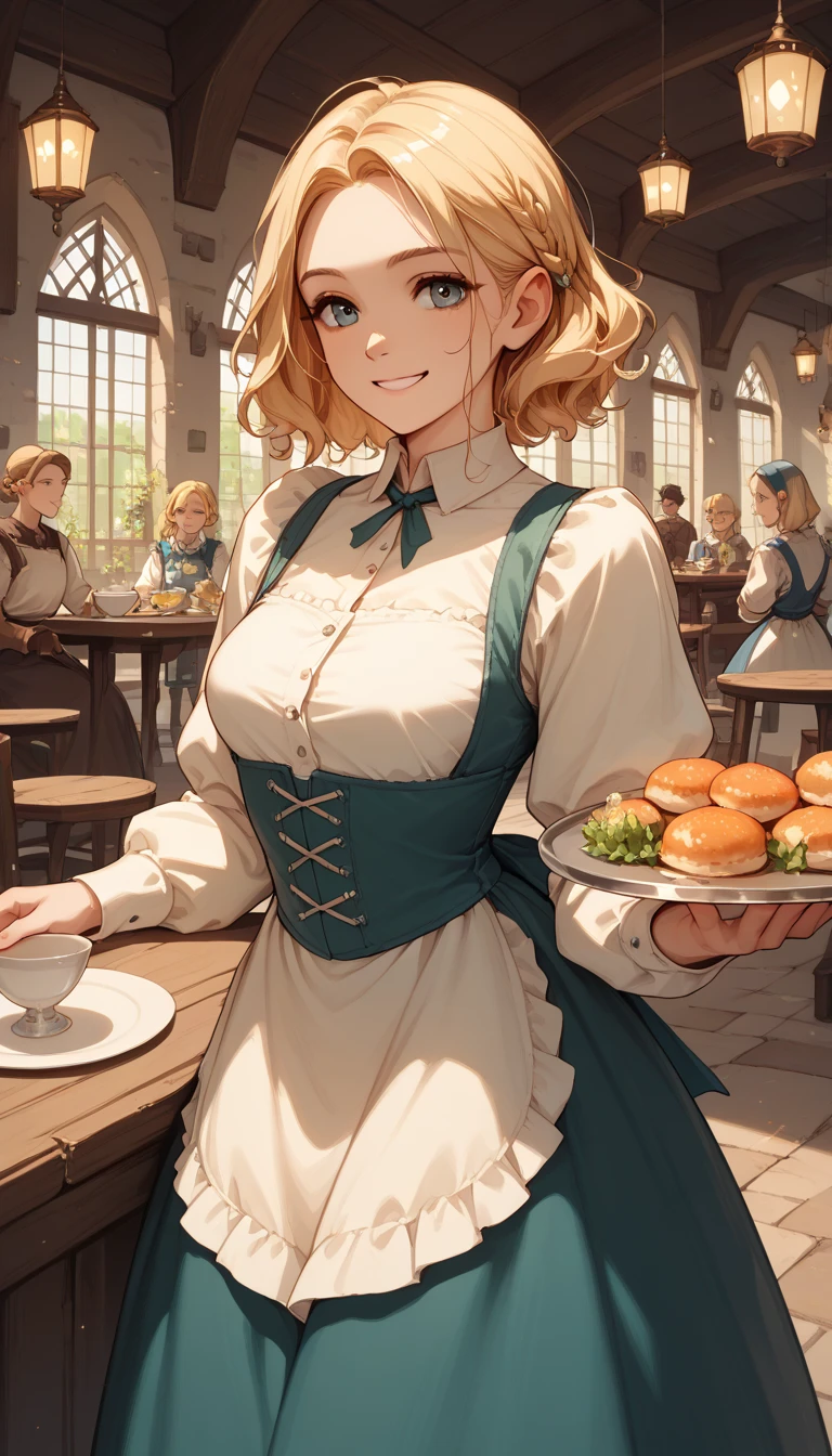 Female、Medieval clothing、Waiter、smile、blonde hair、 - SeaArt AI