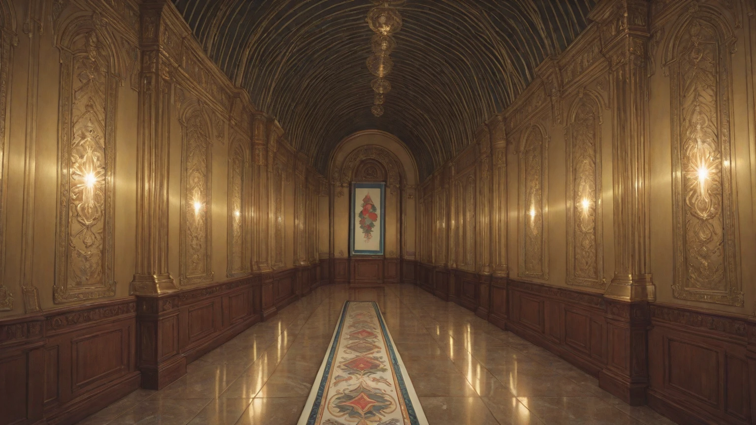 "Shaded corridor of the Great Palace with marble floors, golden mosaics ...