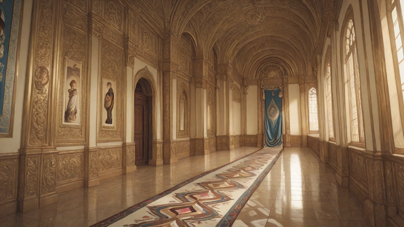 "Shaded corridor of the Great Palace with marble floors, golden mosaics ...
