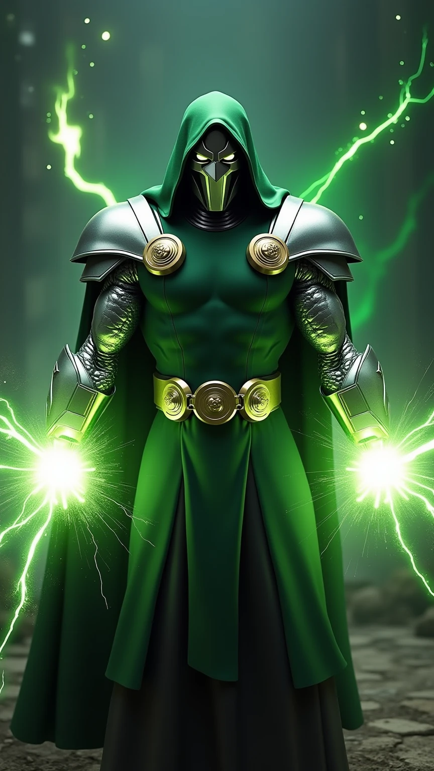 Full body shot of Doctor Doom, ruler of Latveria, in his iconic classic ...