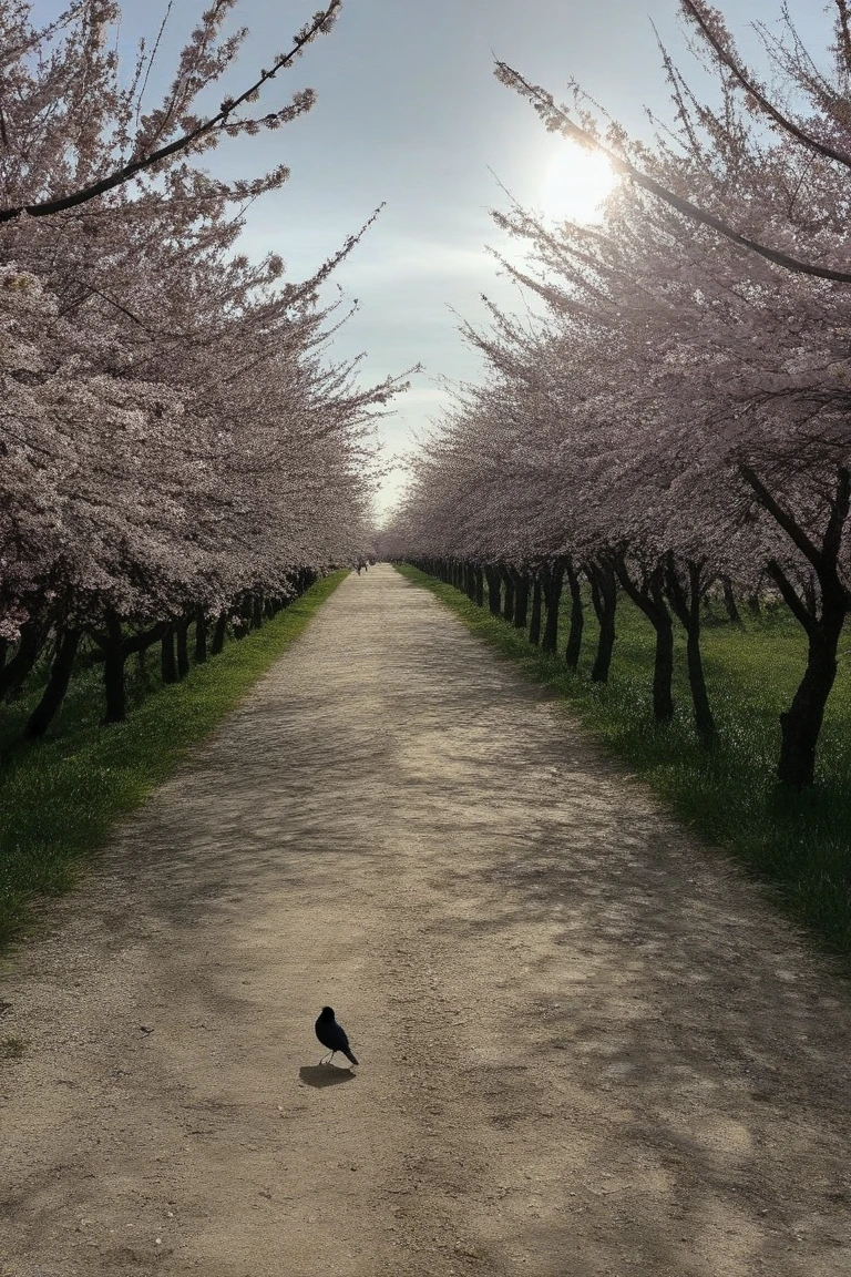 Full-bloom cherry blossom path, gentle spring sunlight (left eye ...