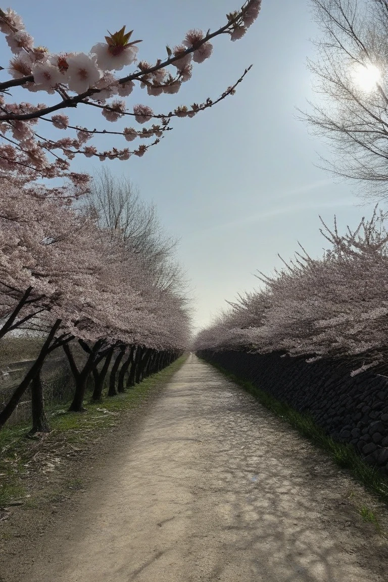 Full-bloom cherry blossom path, gentle spring sunlight (left eye ...