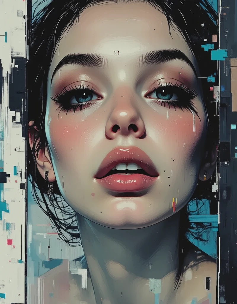 A digital artwork in the style of CLRFL, depicts a woman face portrait - SeaArt AI