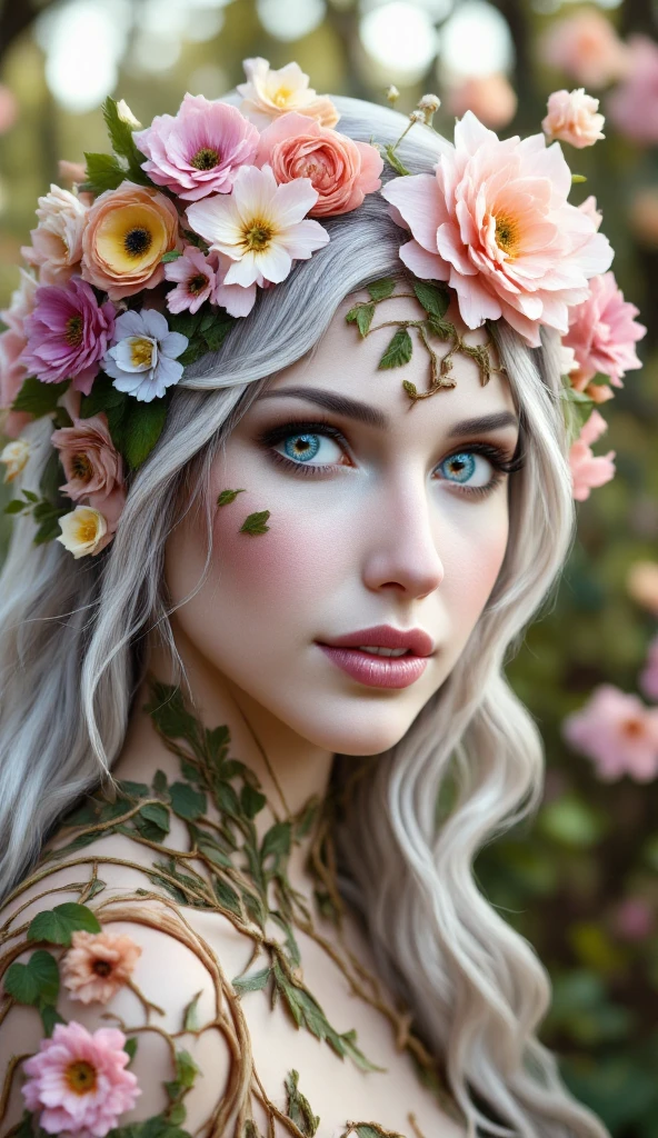 Druid, Flower fairy, colorful eyes , A beautiful flower girl with ...