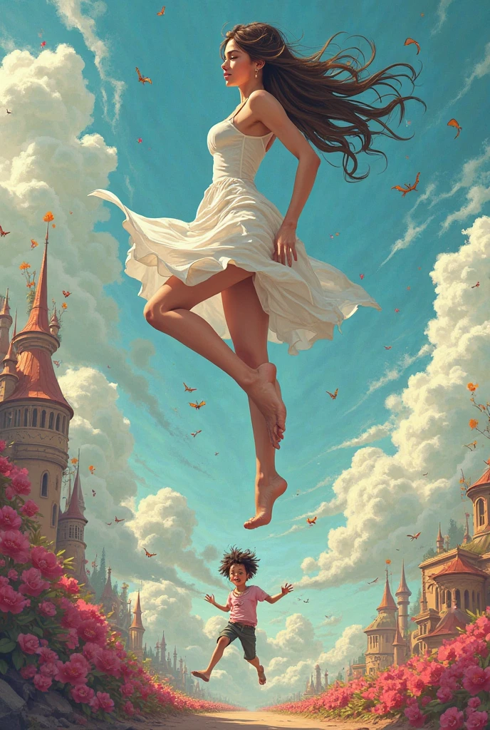 Draw a tall girl and draw a short guy, let the guy's head accelerate ...