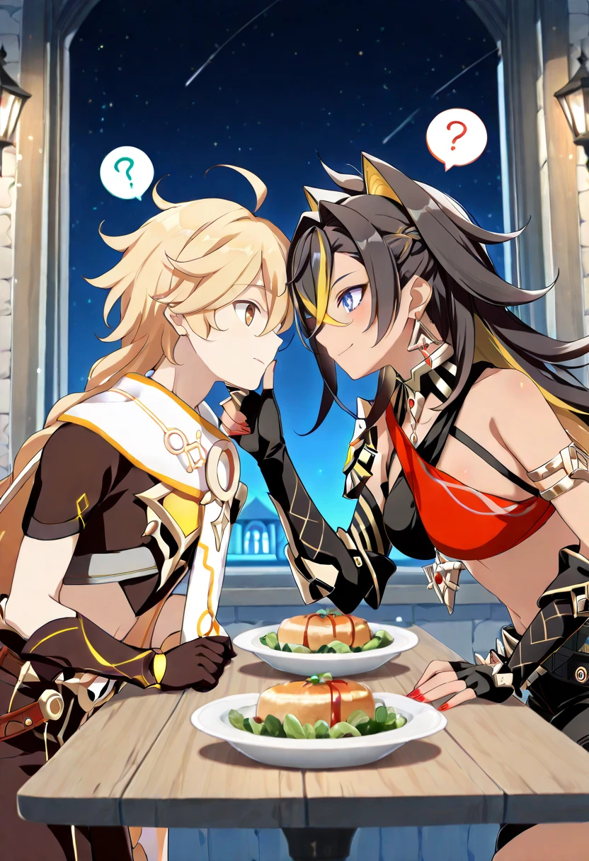 1girl and 1boy, ((dehya-dh, blue eyes, hair between eyes, dark skin ...