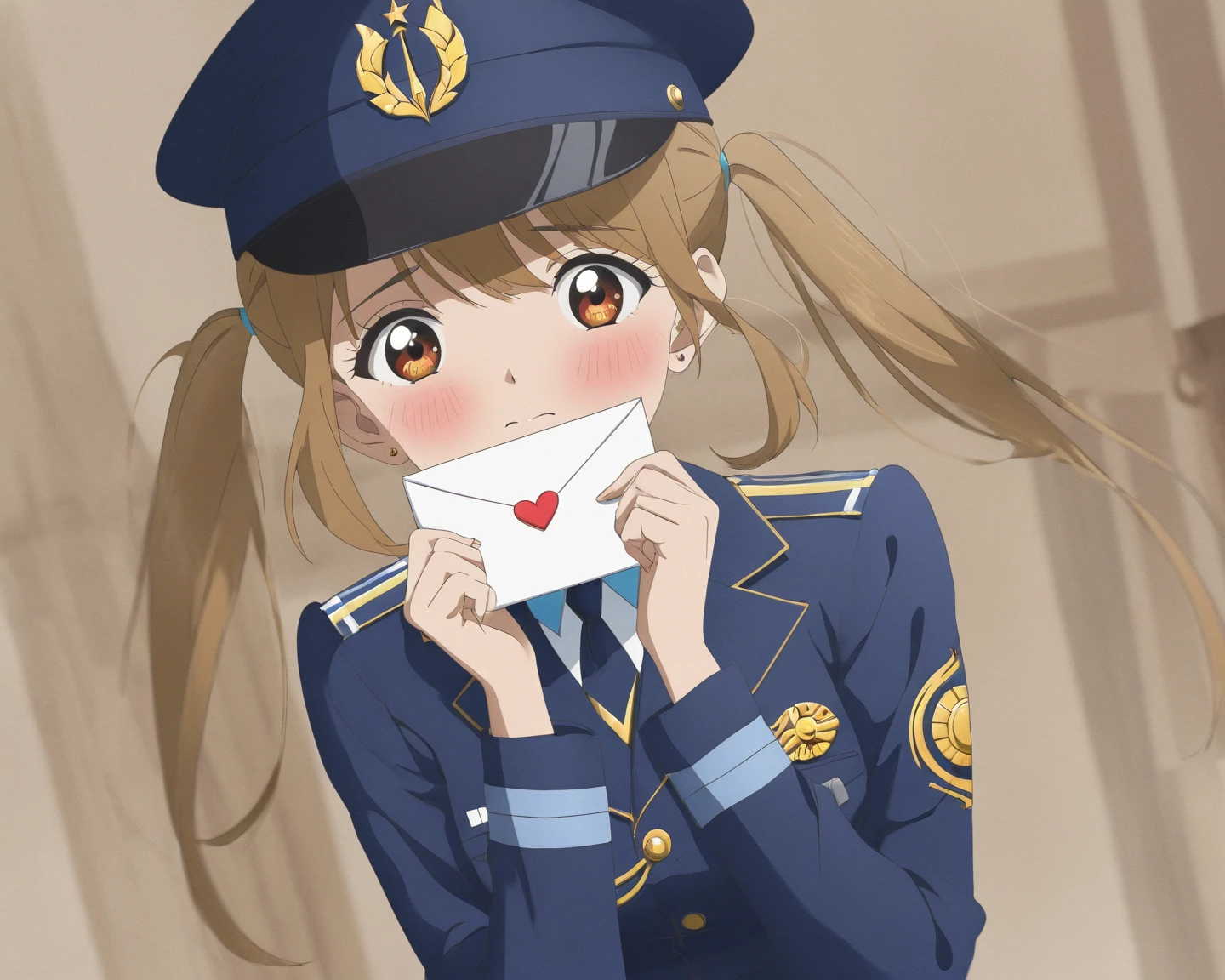 A girl handing a love letter、one girl with arms、 Gold、Blush your cheeks ...