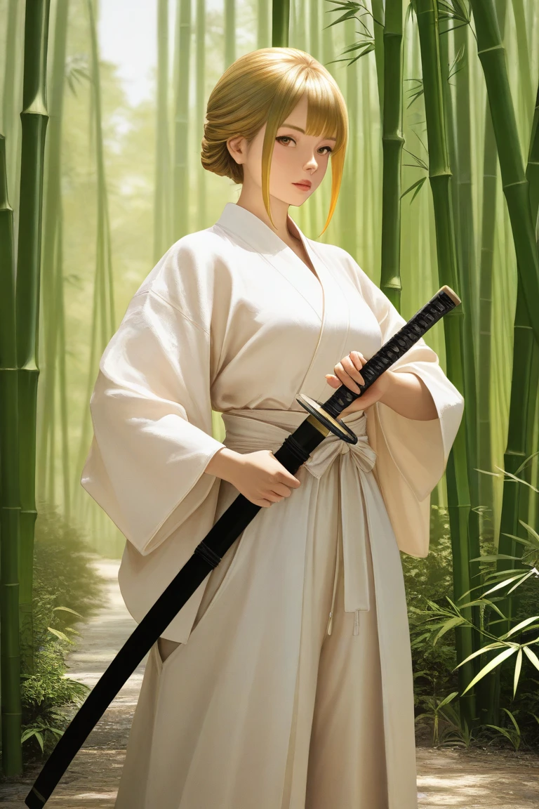 A Beautiful Girl Samurai,Light clothing,golden hair,Delicate ...