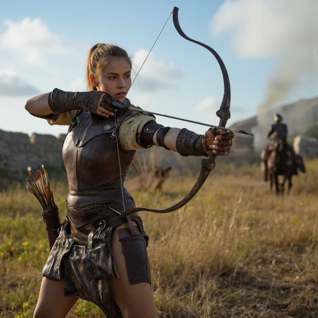 Middle ages、European Beautiful Female Archer、20 years old、 Gold - SeaArt AI