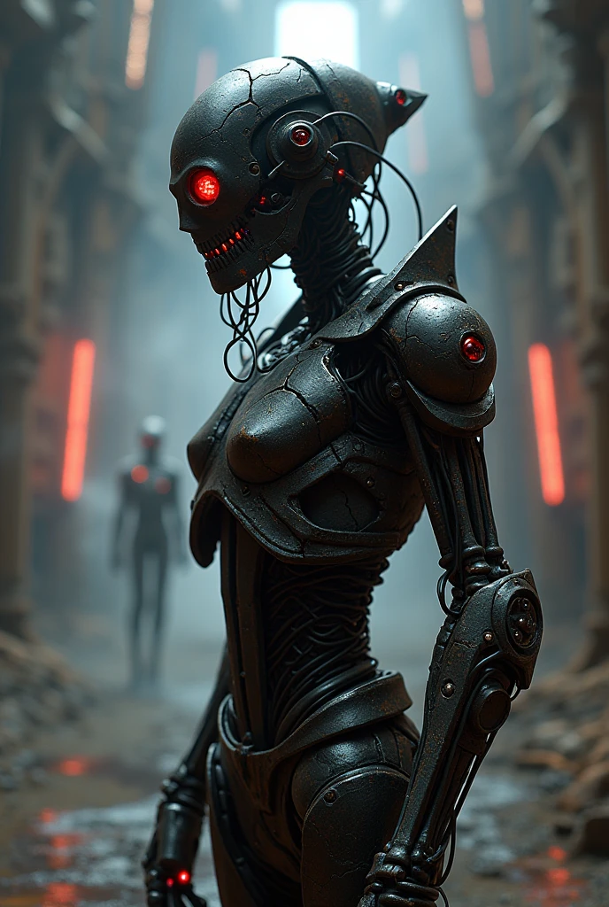 "realistic, dark killer droid in the style of *Star Wars cybernetic ...