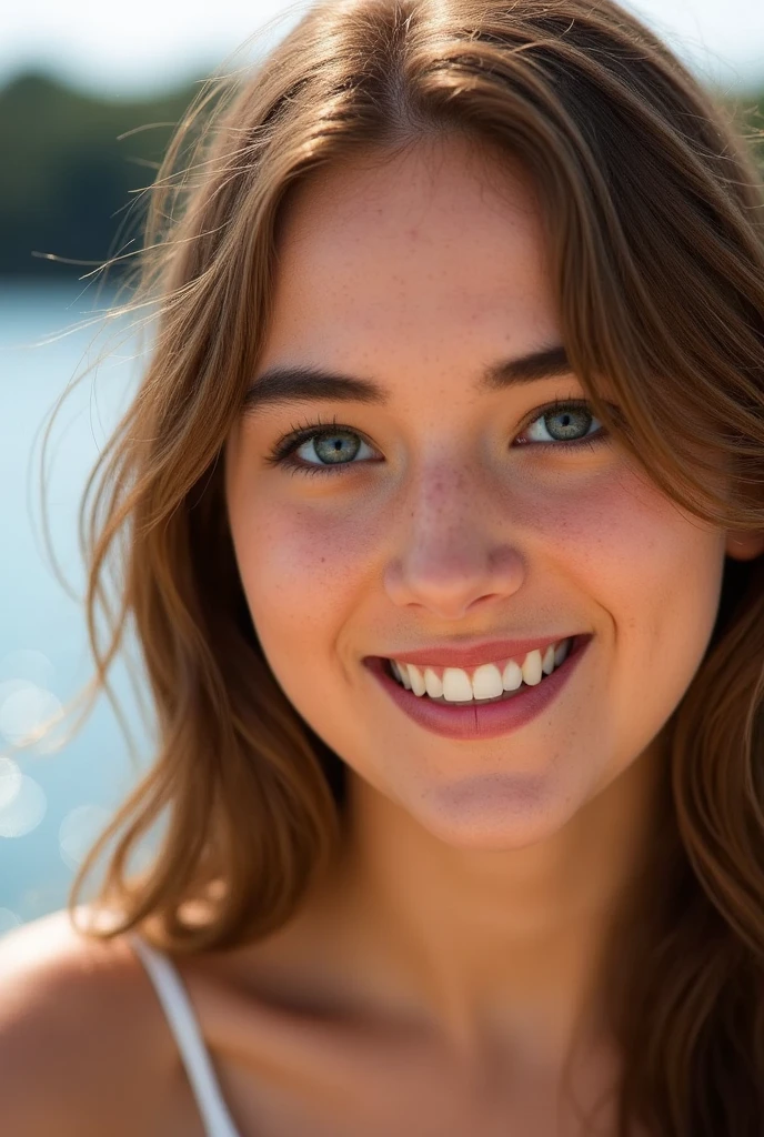 Photograph, extreme close up of face, A beautiful woman with fair ...
