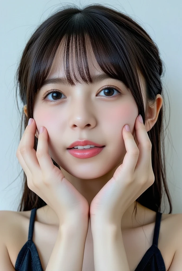 Extreme close-up portrait of a beautiful young Japanese woman in her ...