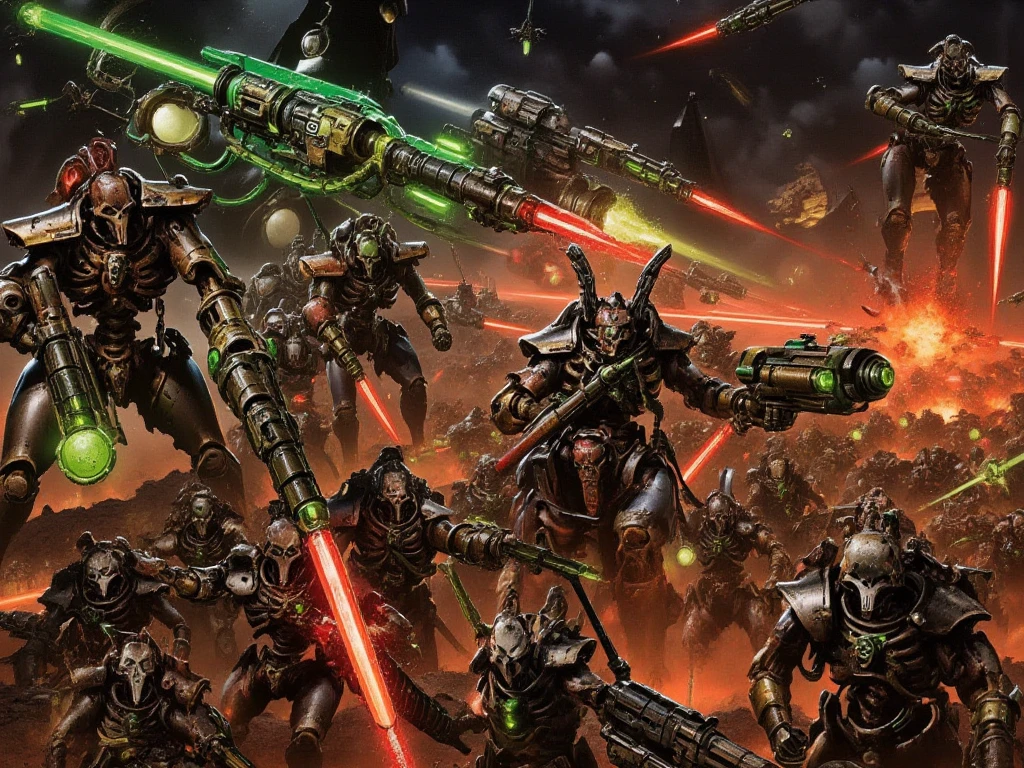 WARHAMMER 40K Necrons battle against tiranid - SeaArt AI