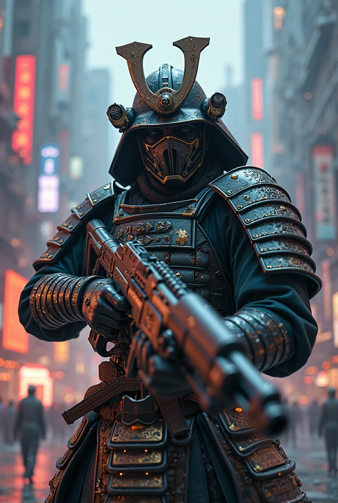 Samurai with a machine gun - SeaArt AI