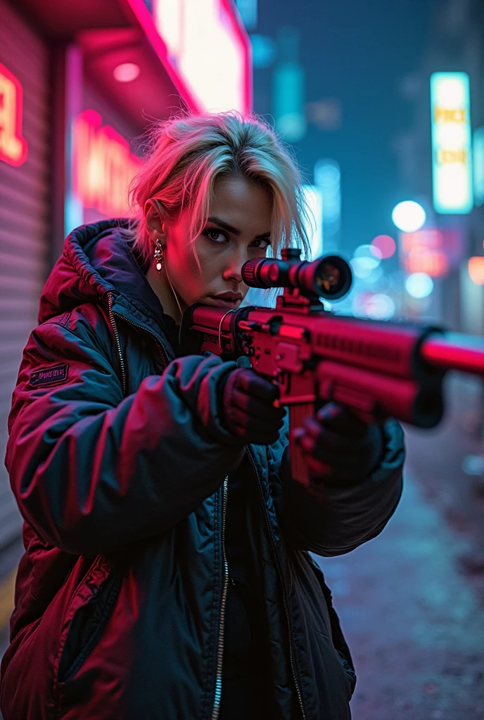 *"90s hip-hop mogul vampire hunter, sniper rifle, neon lights - SeaArt AI