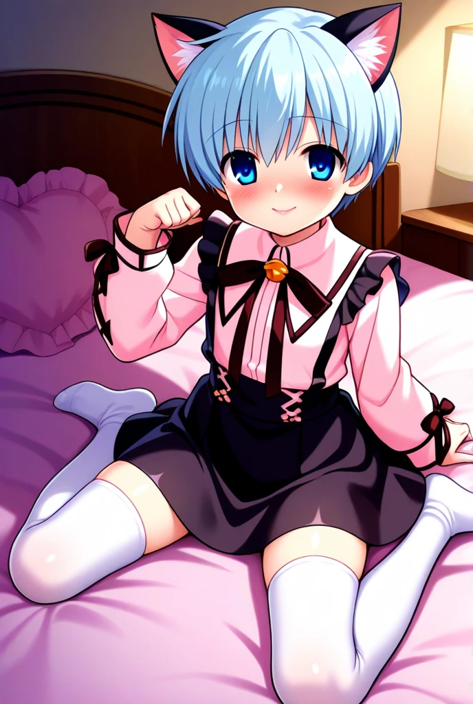 Little cute boy with light blue hair(Rewrite), pink lips,blush - SeaArt AI
