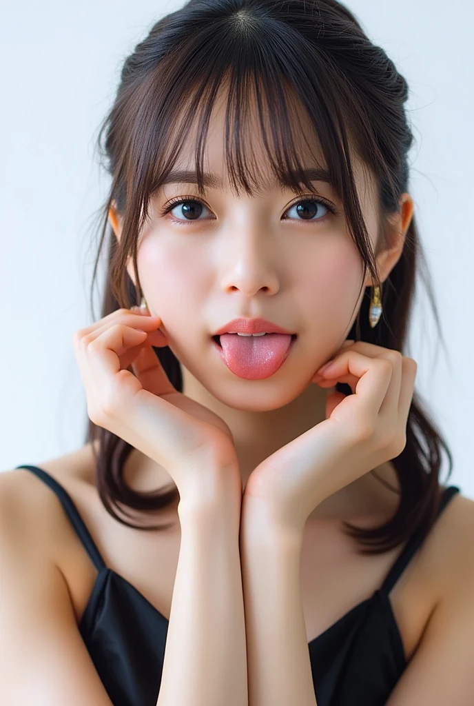 Extreme close-up high-angle portrait of a stunningly beautiful young ...