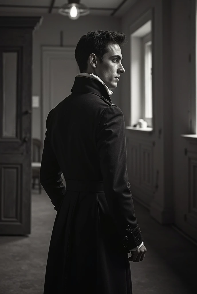 A young, elegant 19th-century French doctor from the 1830s, standing ...