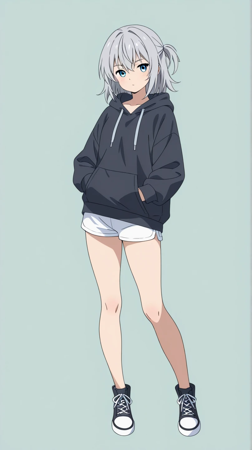 Girl、full body、anime style、Standing still、Gray Hair、no background ...