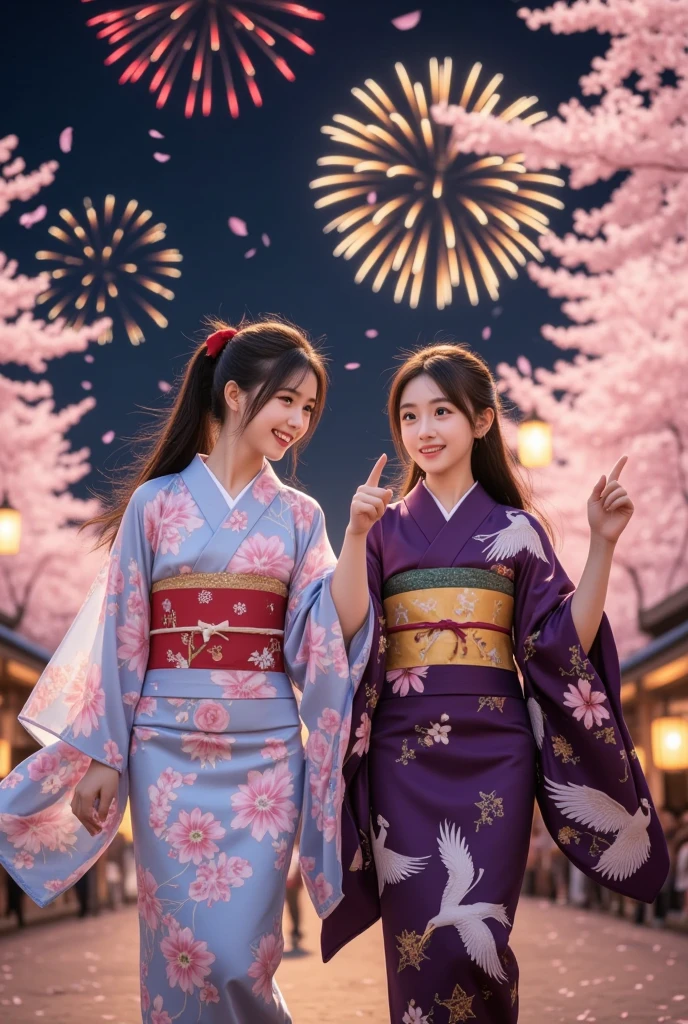 "a graceful young girl wearing a vibrant yukata crafted from ...