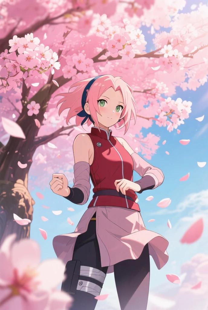 Make me Sakura Haruno from Naruto with a sakura tree behind and sakura ...