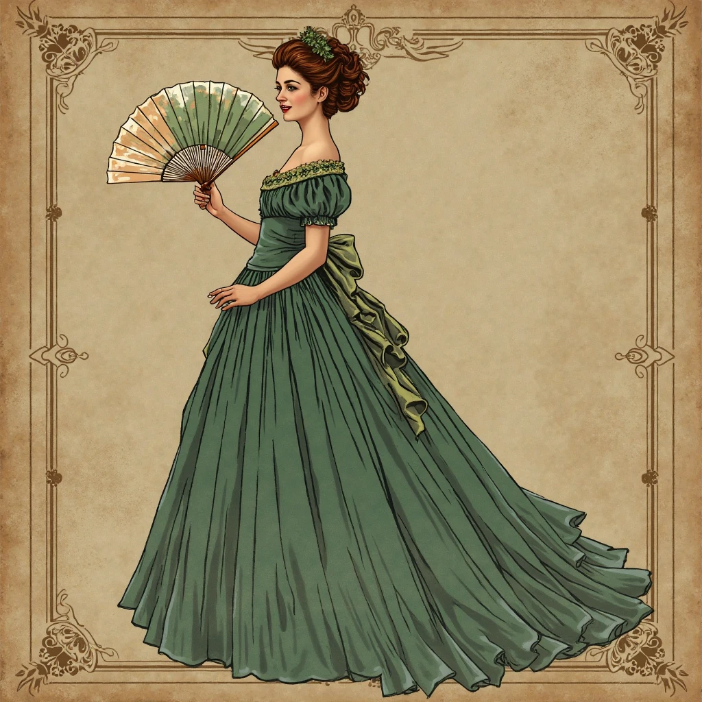 Victorian illustration, 19th century postcard. Woman in elegant 19th ...