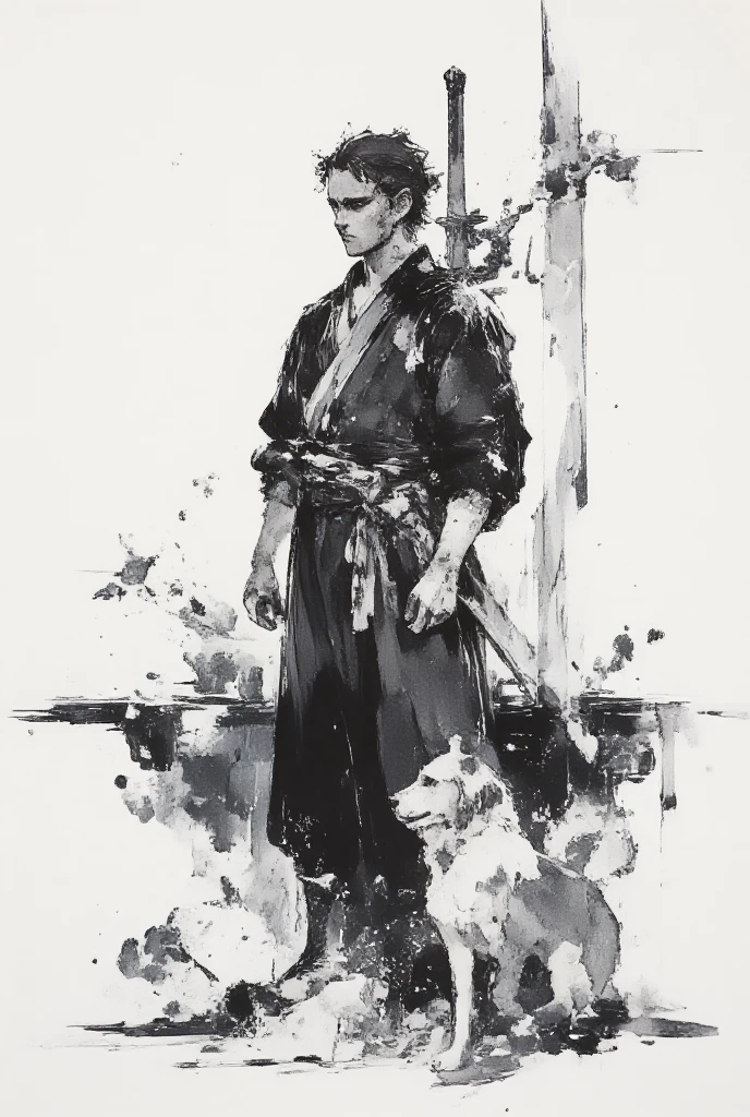 1 man、 Ancient Japan, It's expressionless 、Yoji _style, black and white ...