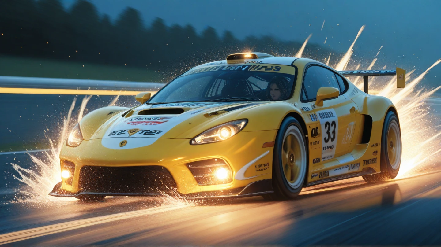 Yellow race car, light painting, bullet time, decisive moment of ...