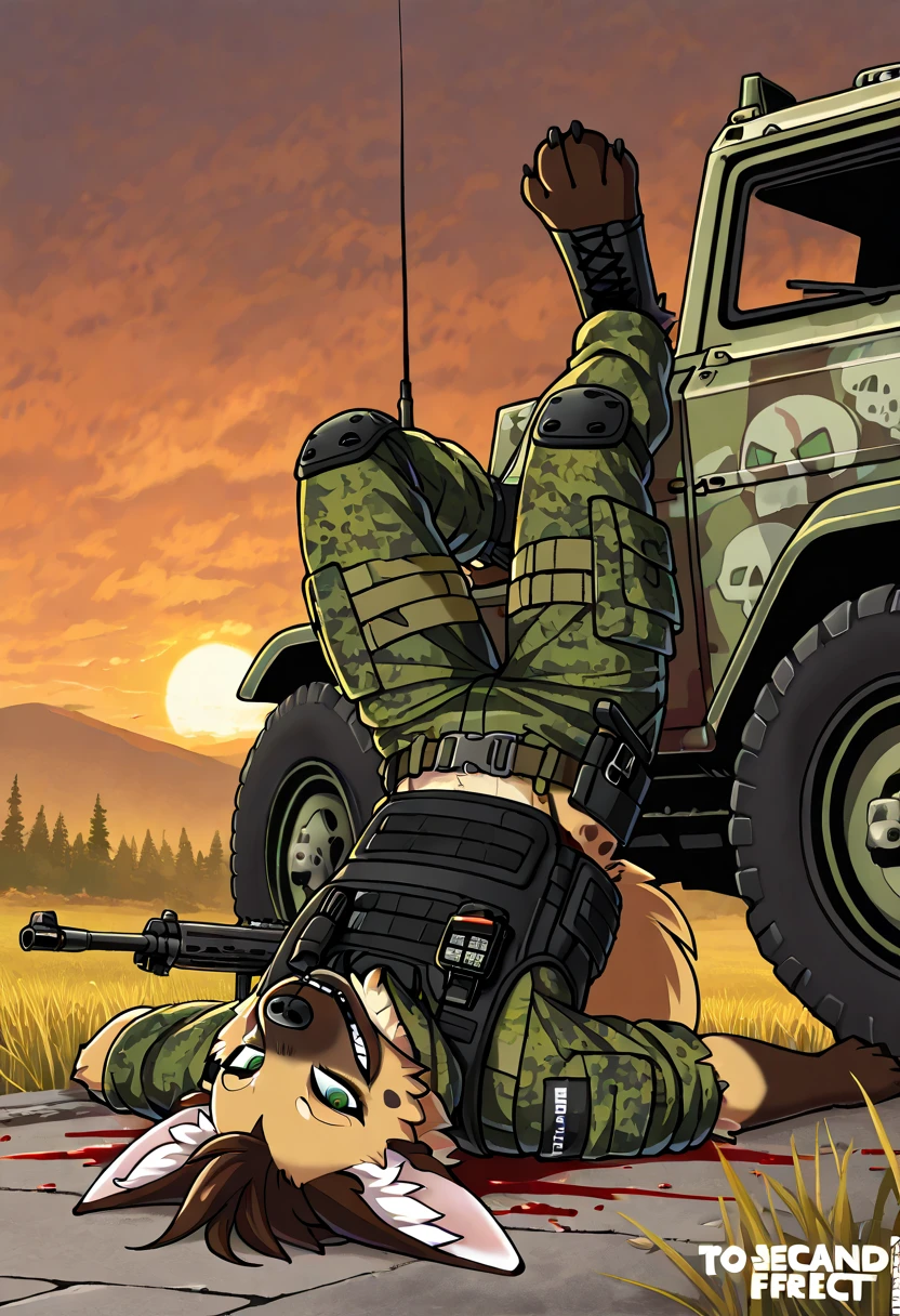 Scene: Tactical operation on a country road, surrounded by hills and sparse vege - SeaArt AI