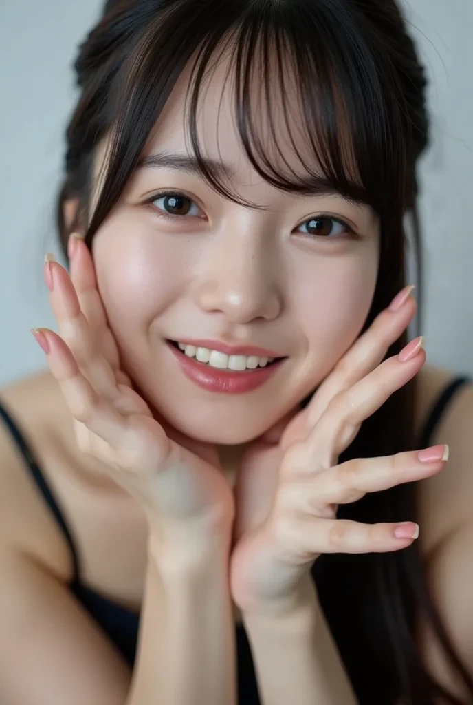 Extreme close-up high-angle portrait of a stunningly beautiful young ...