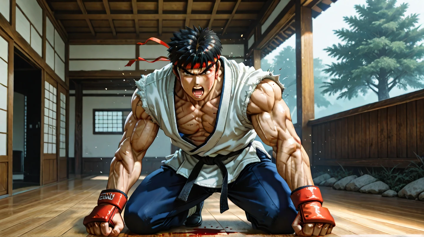 A brutal training fight between Ryu and Ken in a traditional Japanese ...