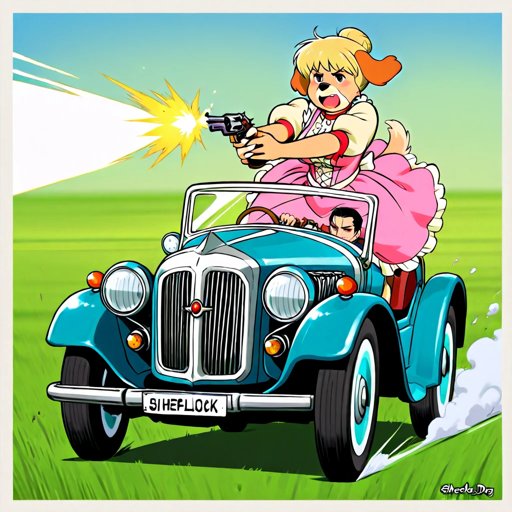 (furry dog:1.5) , Sherlock Holmes, Mrs. Hudson , she has a surprising ...
