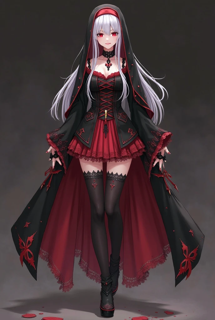 "Full-body concept art of a gothic vampire nun girl in anime style ...