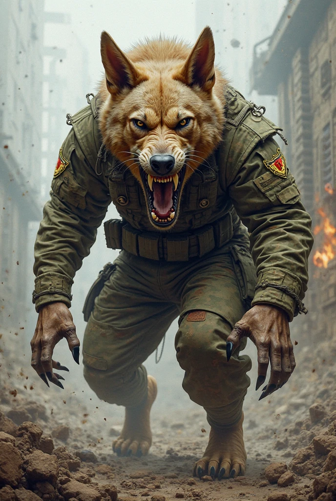 Rabid dog with sharp teeth wearing war uniform and full uniform - SeaArt AI