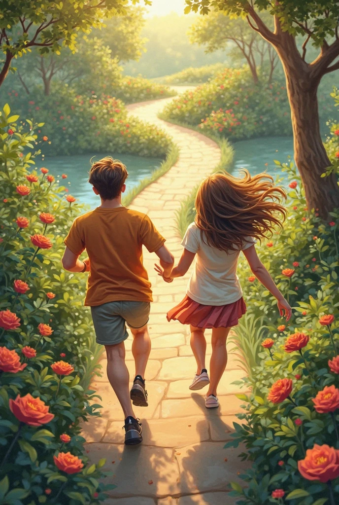 Make an image/poster for wandering soul two friends running with each ...