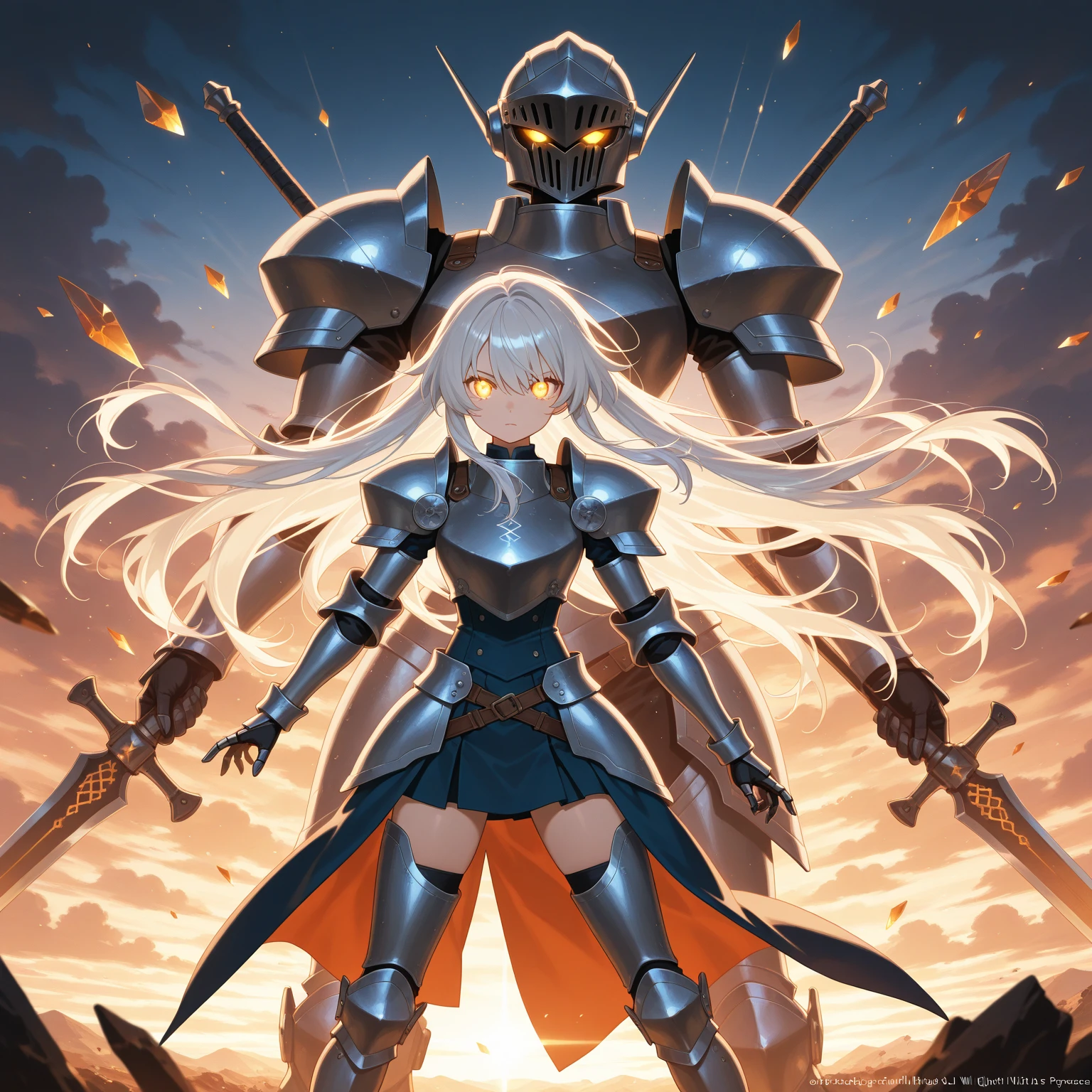 A highly detailed anime-style illustration of a fierce armored girl ...