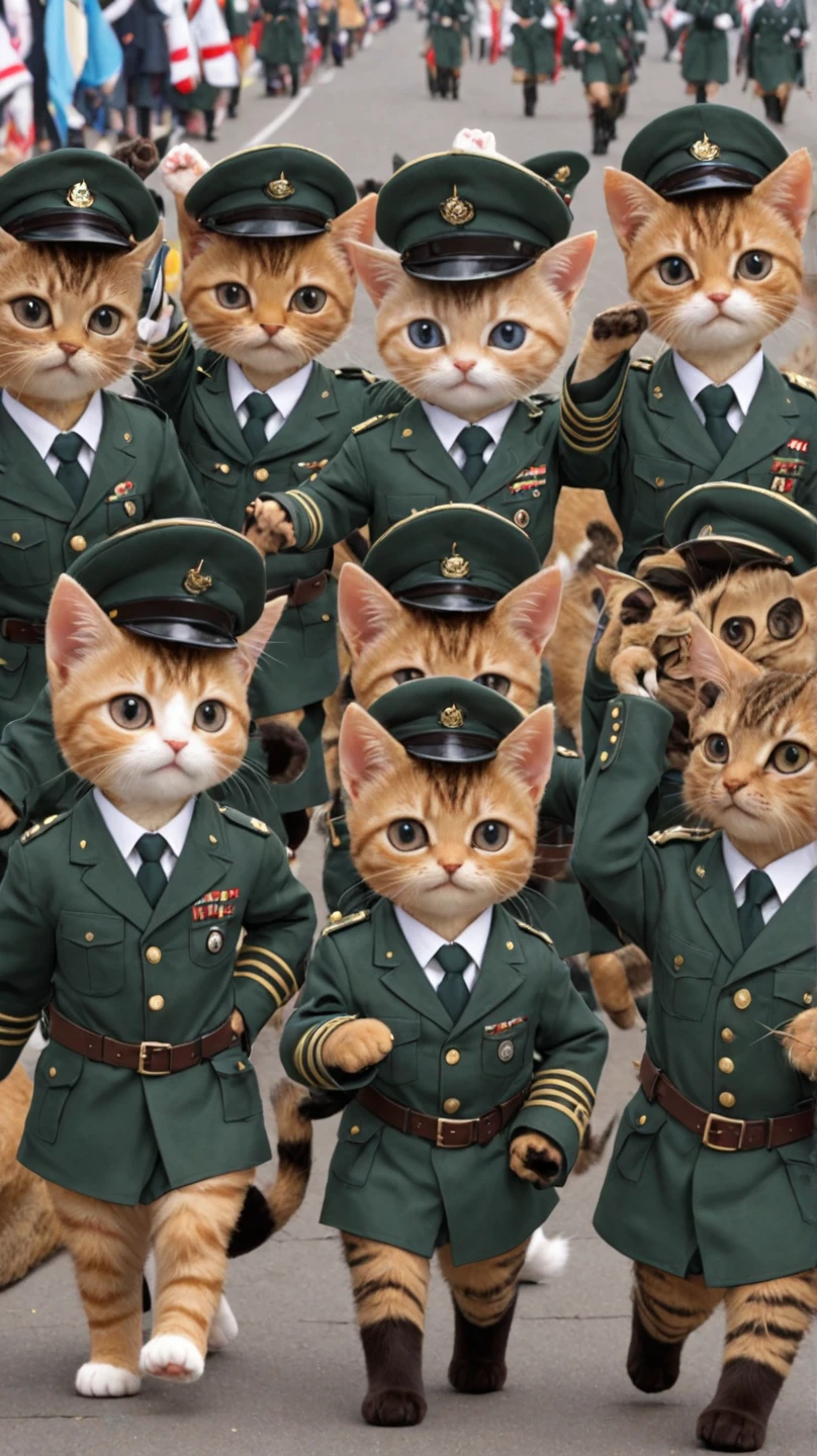 Chibi Cat Battalion on Parade – A disciplined squad of tiny chibi cats ...