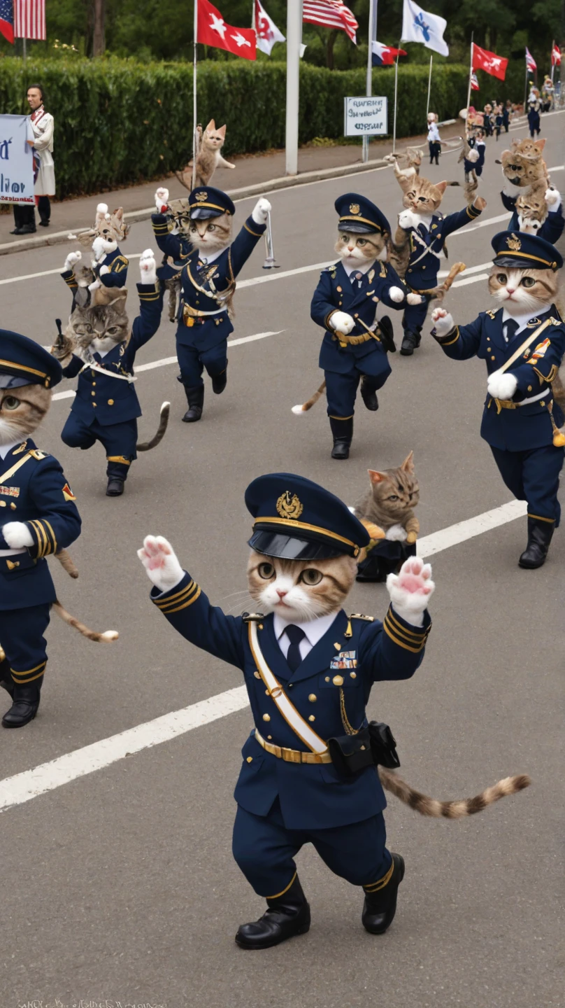 Chibi Cat Battalion on Parade – A disciplined squad of tiny chibi cats ...