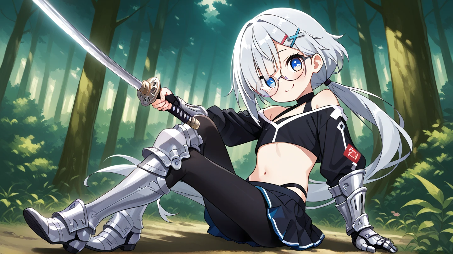 Anime style、One girl、full body image、from behind、Flat chest、Katana ...