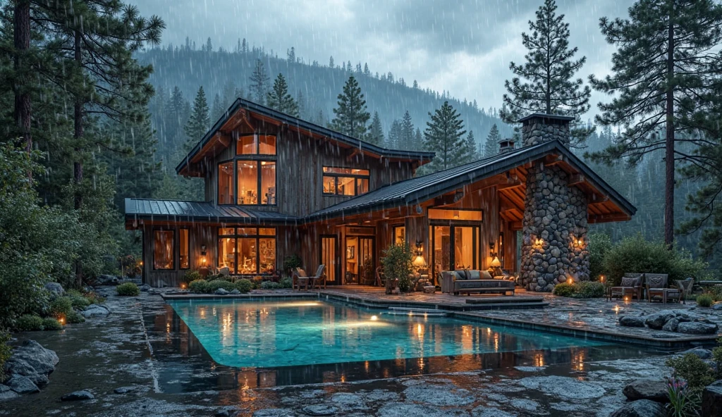 Haute qualité, Ultra HD 8K, realistic. Luxury cabin with a swimming ...