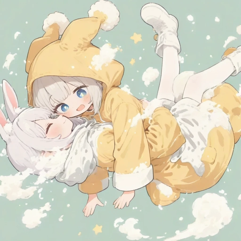 Overfit, blue eyes, white hair, white rabbit girl, costume, pretty girl ...